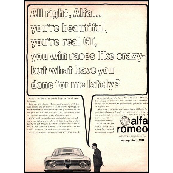 Alfa Romeo | Art | 966 Alfa Romeo Giulia Sprint Gta Vintage Print Ad ...